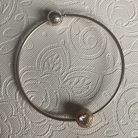 Pandora | Jewelry | Pandora Essence Bangle 4k Gold Love Charm | Poshmark